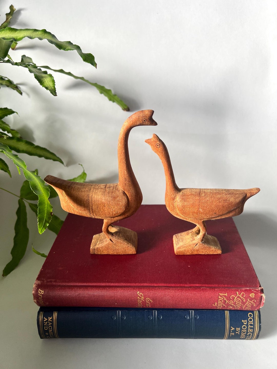 Pair of Vintage Hand-carved Wooden Geese – Made in Thailand – Unique ...