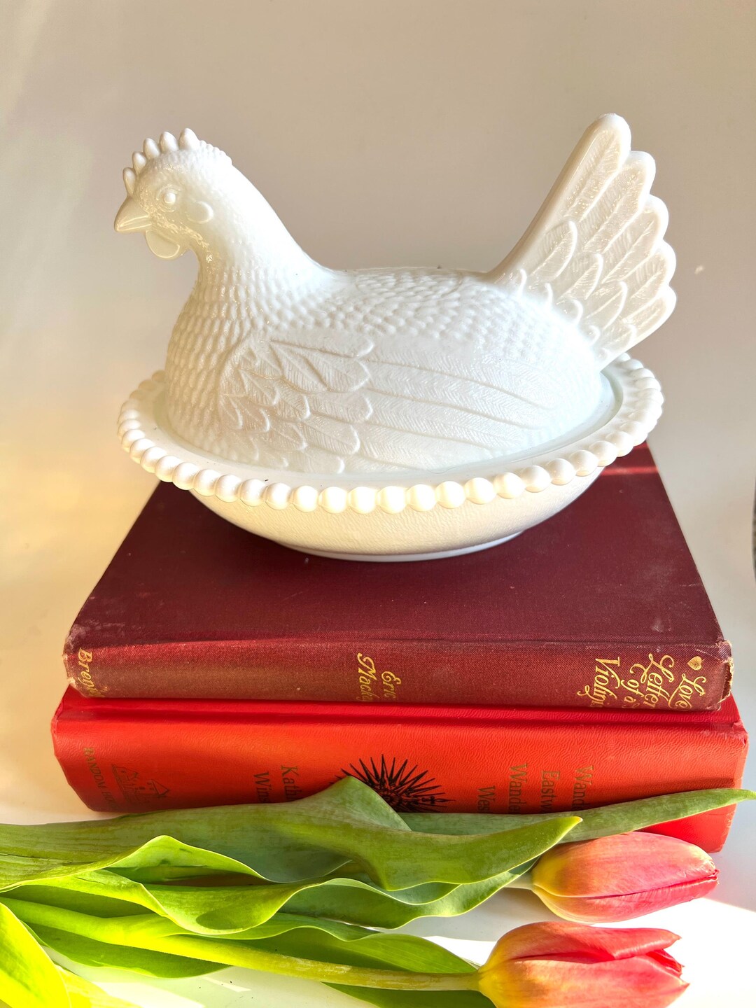 Vintage Milk Glass Hen on Nest Candy Dish Whimsical Farmhouse Decor ...