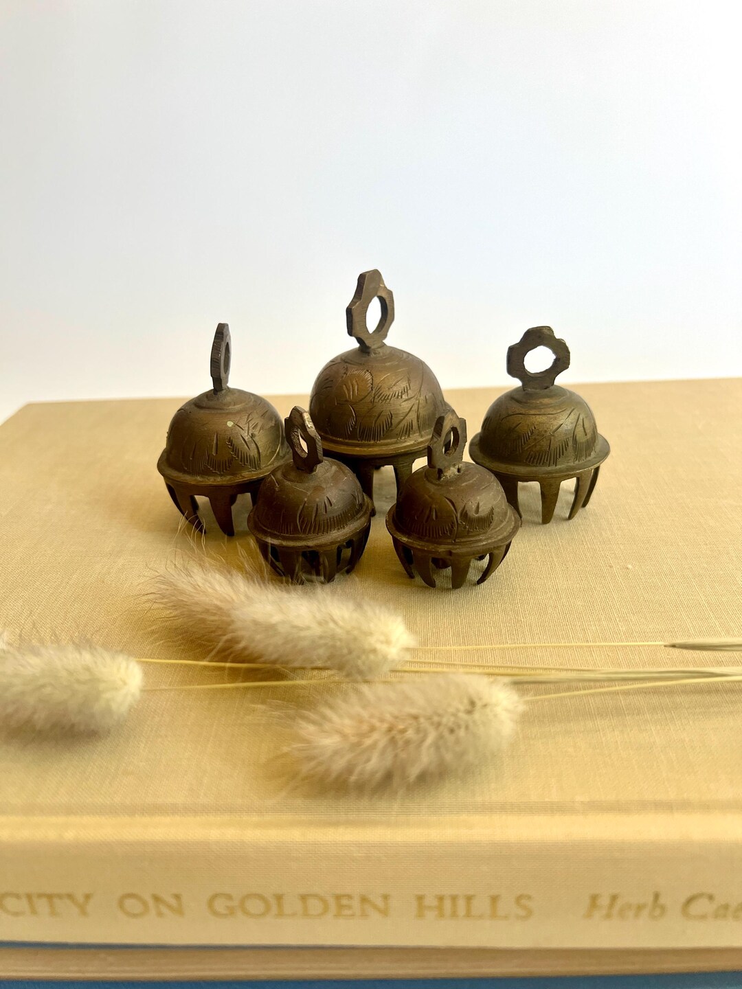 Vintage Etched Brass Claw Bells Set of 5 – Unique Bell Sounds – Varying ...