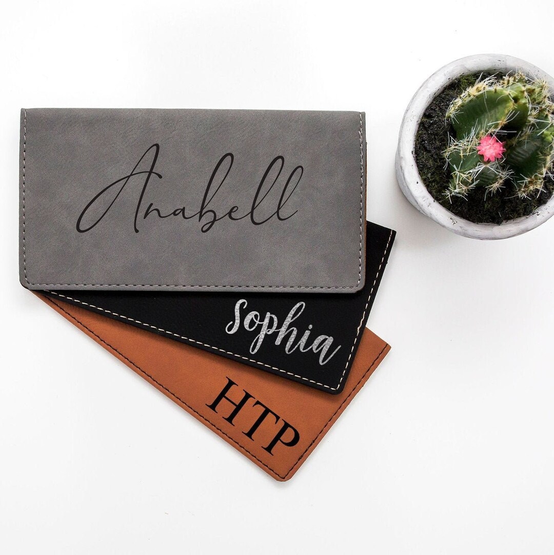 Personalized Checkbook Cover, Leather Check Wallet, Engraved Checkbook ...