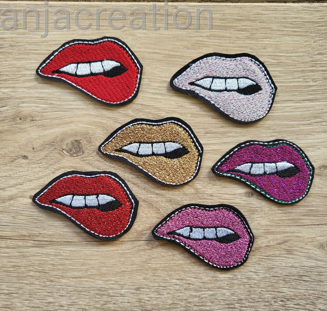 Personnalisable écusson Patch Thermocollant Bouche lèvres dents sourire Pop Art 53mm métallique ...