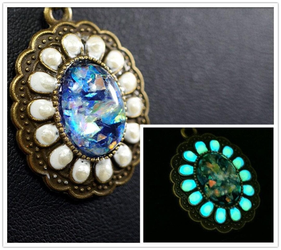 Blue Opal Glow-in-the-dark Necklace: Starry Night Bronze Pendant Chunky ...