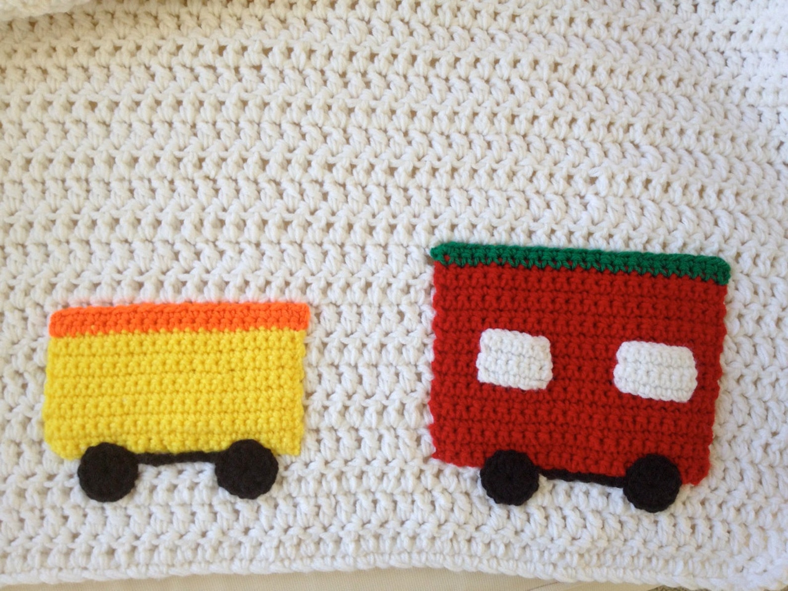 Baby or Toddler Crocheted Blanket. Bright Colored Trains. XL Afghan You ...