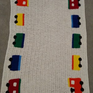 Baby or Toddler Crocheted Blanket. Bright Colored Trains. XL Afghan You ...