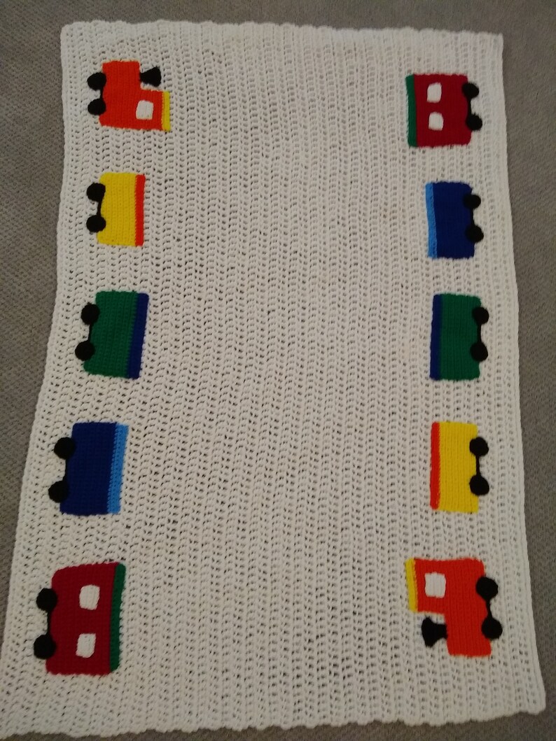 Baby or Toddler Crocheted Blanket. Bright Colored Trains. XL Afghan You ...