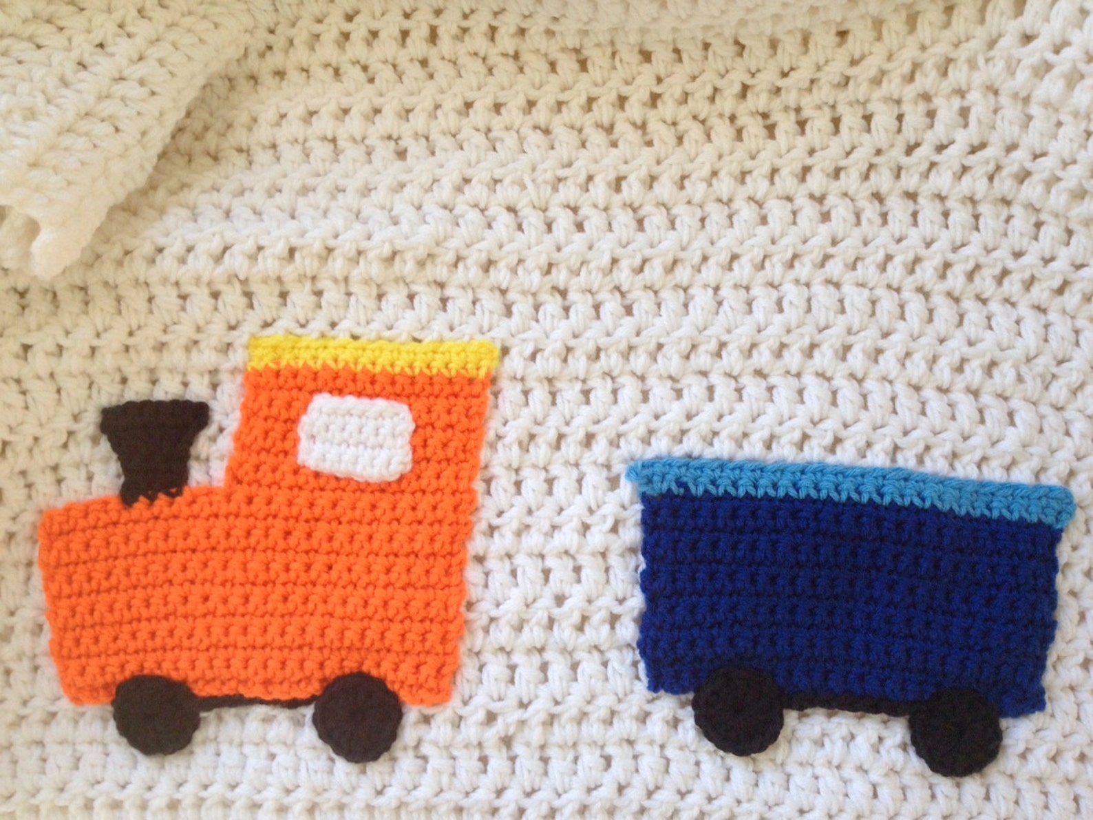 Baby or Toddler Crocheted Blanket. Bright Colored Trains. XL Afghan You ...