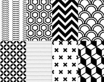 Black and White Digital Paper, Seamless Vector Pattern, Trendy ...