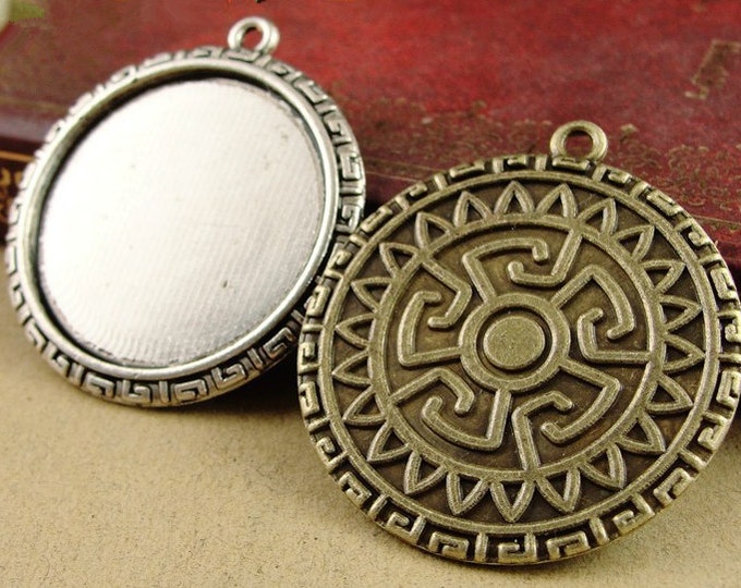 5 Pcs Large Round Pendant Tray Base Setting Match 30mm Cabochon A9045 ...
