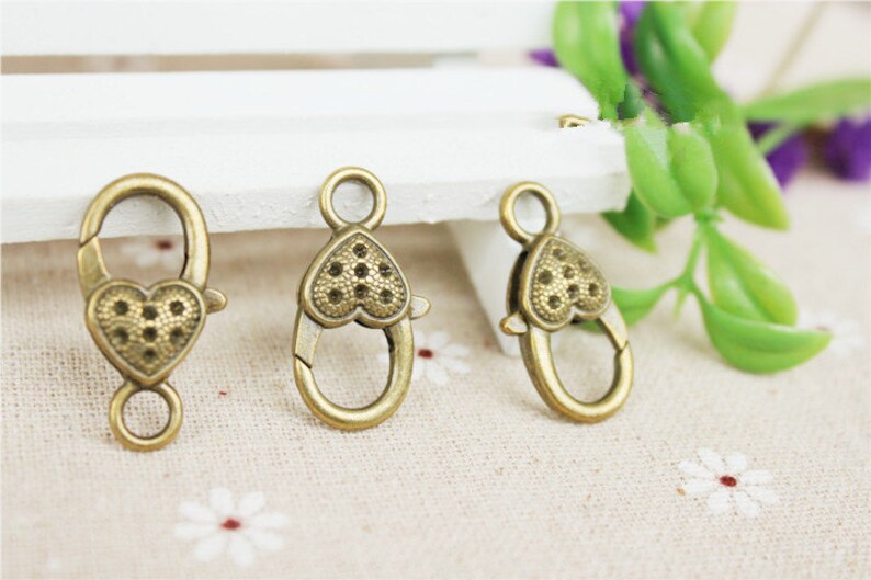 Wholesale- 60pcs Antique Bronze Filigree Heart Lobster Clasp Connector ...