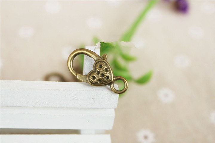 Wholesale- 60pcs Antique Bronze Filigree Heart Lobster Clasp Connector ...