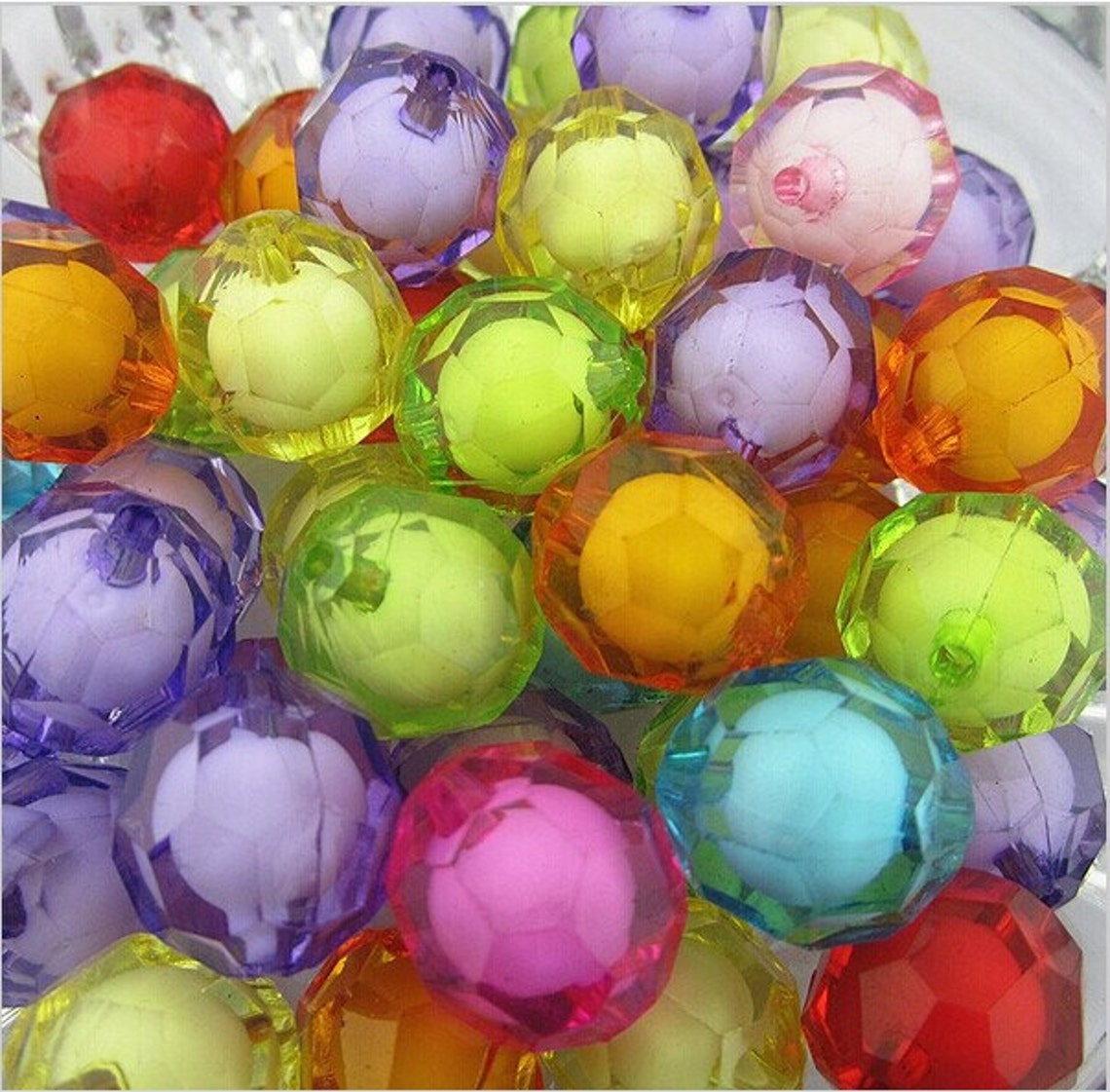 Großhandel 110st gemischt 20mm Acryl Perlen In Perlen Runde facettierte ...