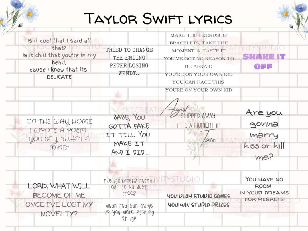 Taylor Swift Lyrics for Junk Journal Tag Making- Pdf Eras Ttpd 1989 Red ...
