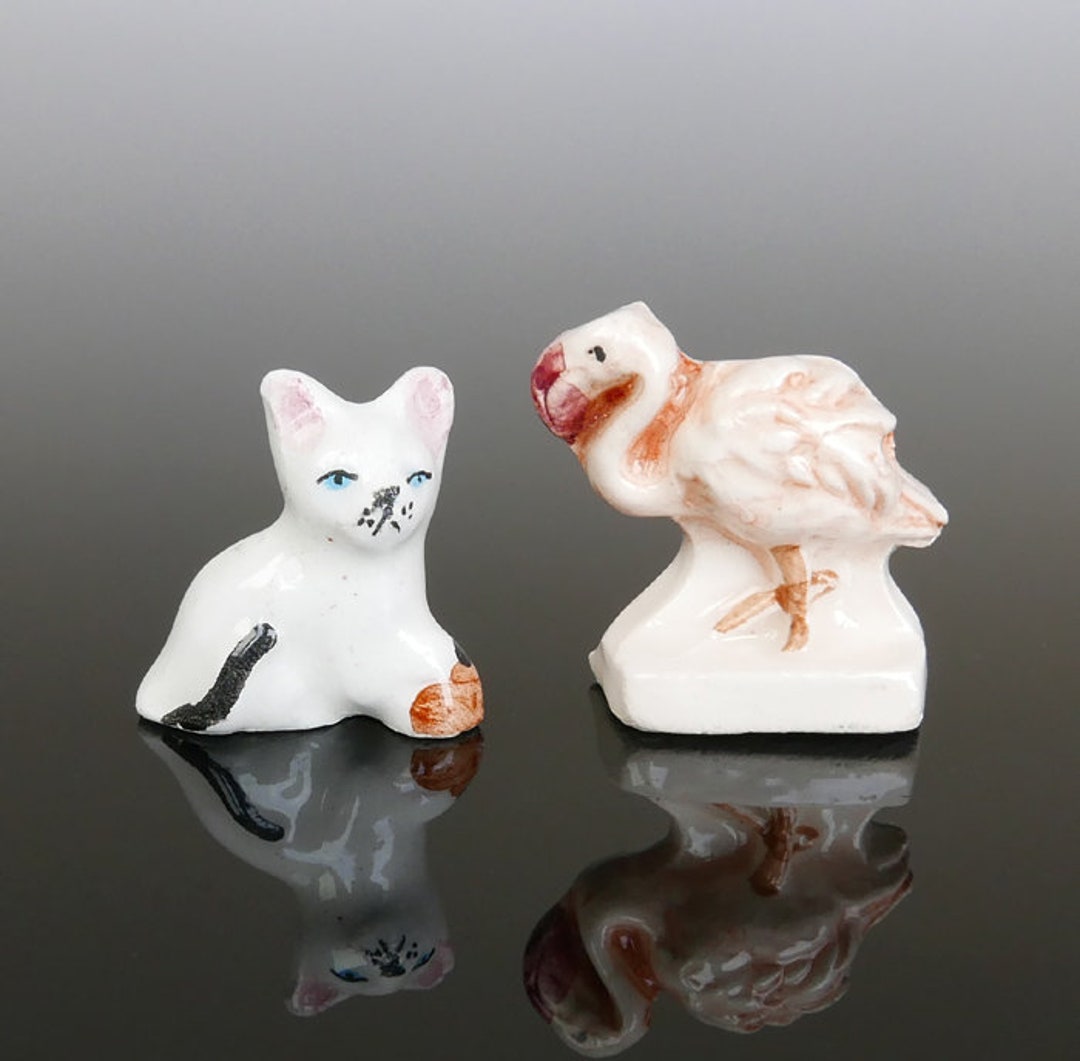 Vintage Miniature Figurine French Feve, Animal Figure, Cat Kitten, Pink ...