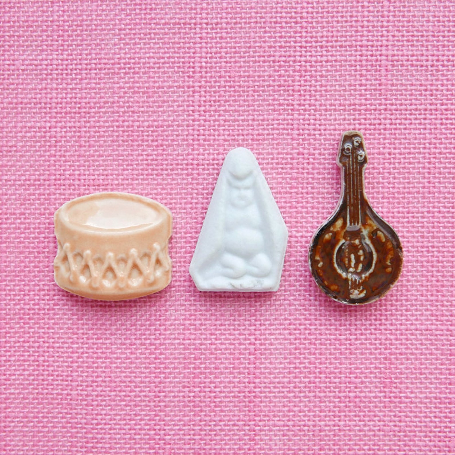 Antique Miniature Figurine French Feve, Set of 3, Drum, Baby Buddha ...