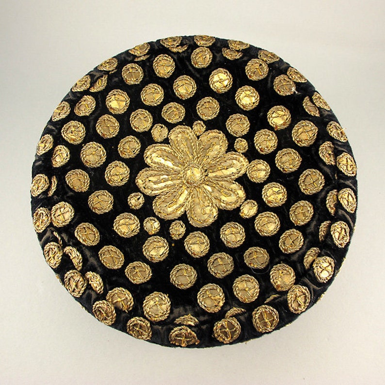 Antique Metallic Thread Embroidered Hat Antique Textiles Black and Gold ...