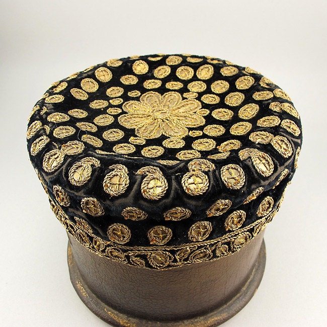Antique Metallic Thread Embroidered Hat Antique Textiles Black and Gold ...