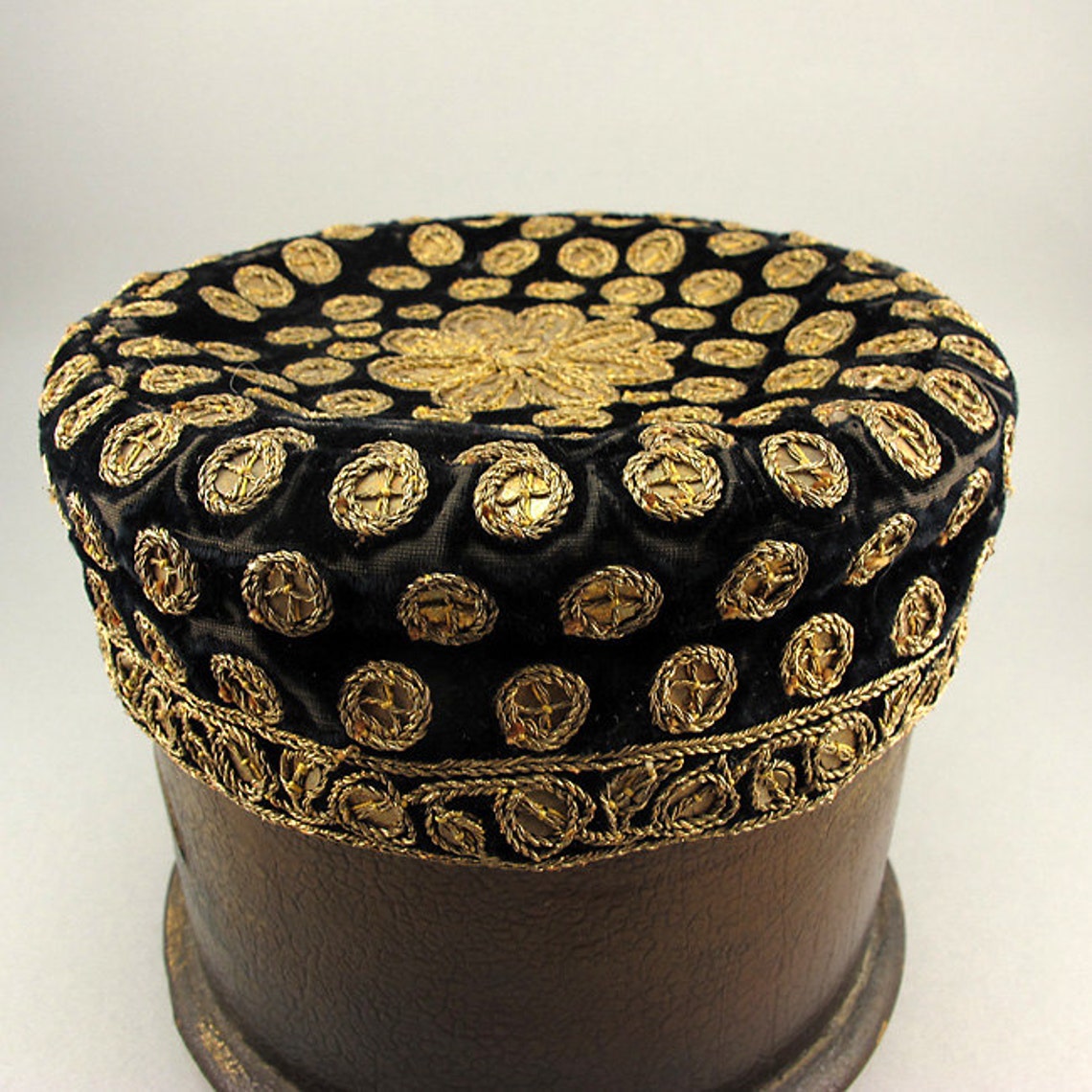 Antique Metallic Thread Embroidered Hat Antique Textiles Black and Gold ...