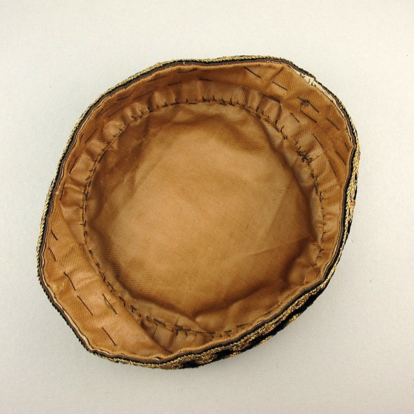 Antique Metallic Thread Embroidered Hat Antique Textiles Black and Gold ...