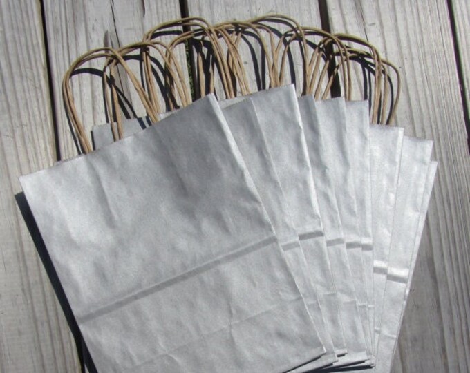 50 Metallic Silver Gift Bags With Handles/8x4x10/wedding Welcome Bags ...