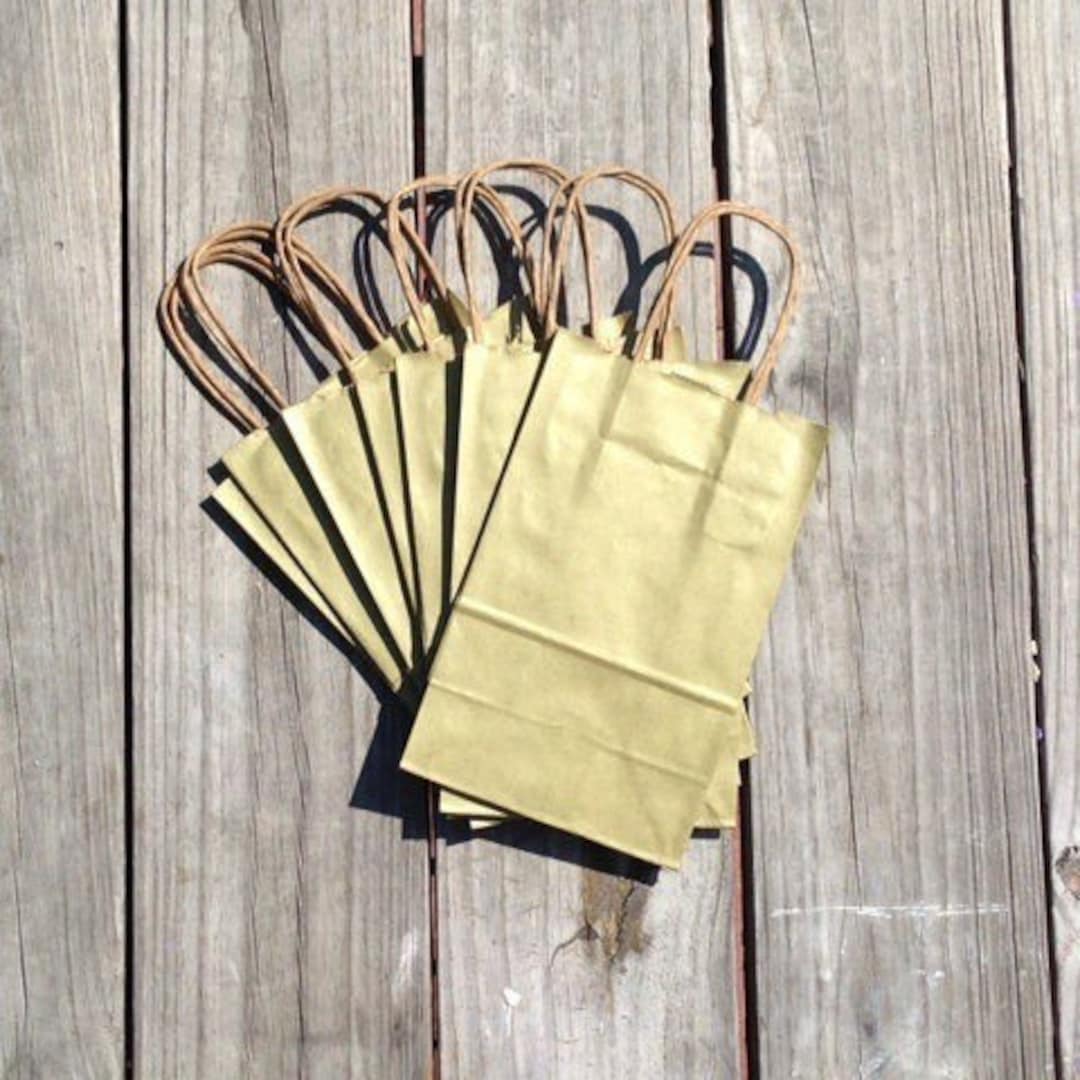 100 Pack- Metallic Gold Kraft Shopping Bag 5.5"x3.25"x8"/gold Gift Bags ...
