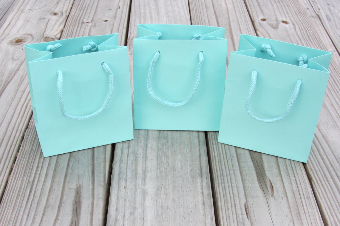 10 Pack -5.5" X 3.5" X 6" Robins Egg Blue Gift Bags Heavy-weight Paper ...