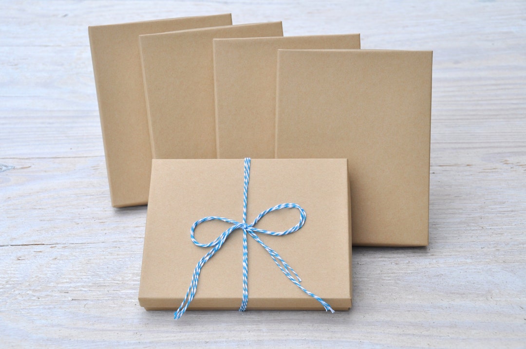 10 Kraft 7x5.5x1 Gift Jewelry Necklace Boxes With Cotton Fill ...