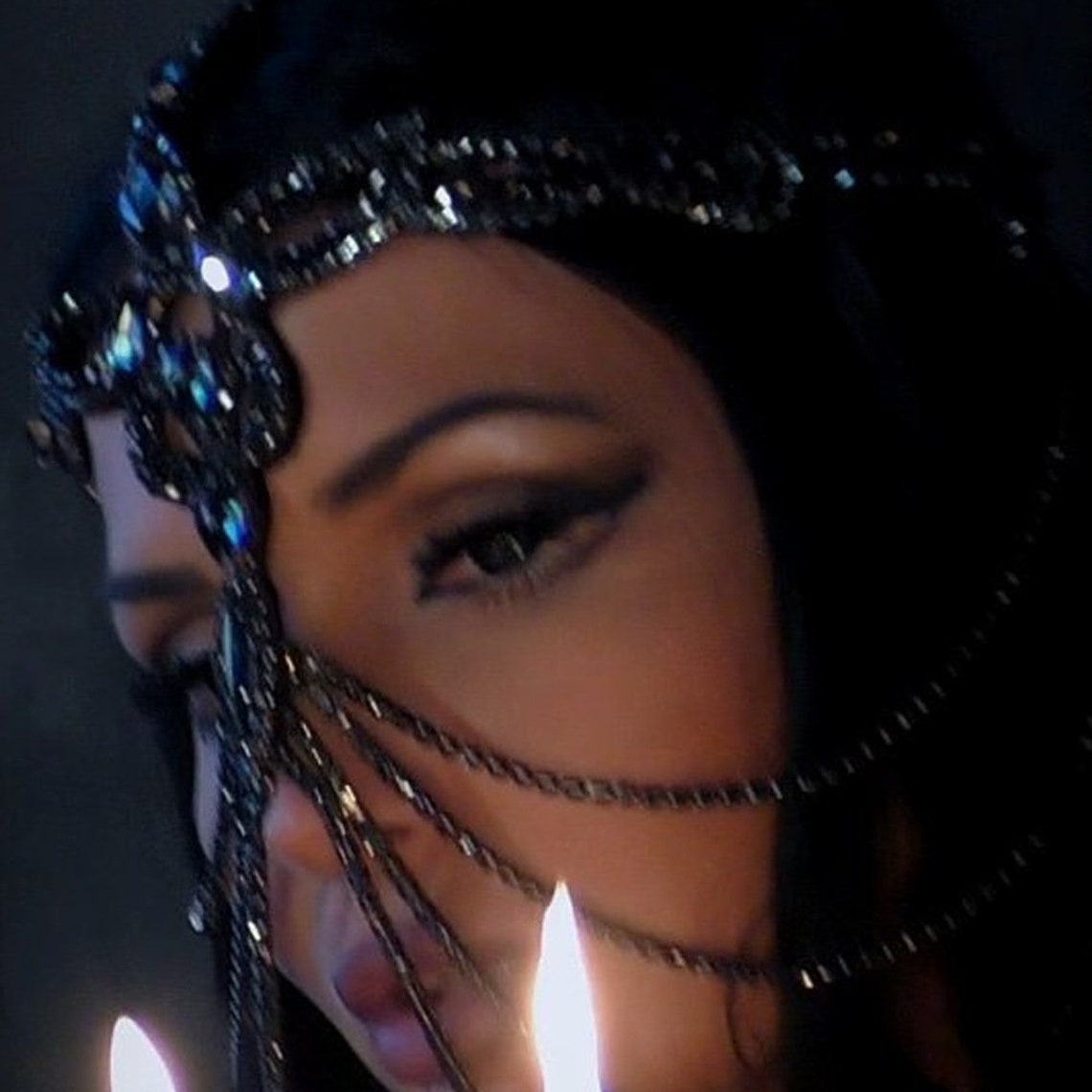 Black Rhinestones Tassel Mask Chain,chain Masquerade Mask,rhinestone ...