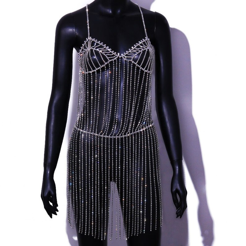 Tassel Rhinestone Bra Chain Harness For Women Crystal Chest Chain