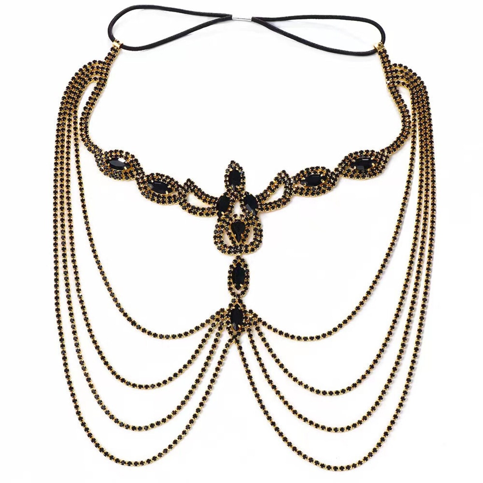 Black Rhinestones Tassel Mask Chain,chain Masquerade Mask,rhinestone Head Chain Headpiece ...