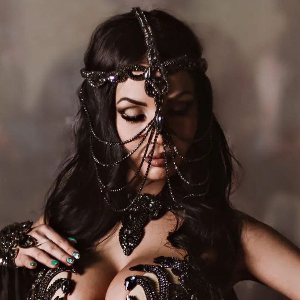 Black Rhinestones Tassel Mask Chain,chain Masquerade Mask,rhinestone Head Chain Headpiece ...