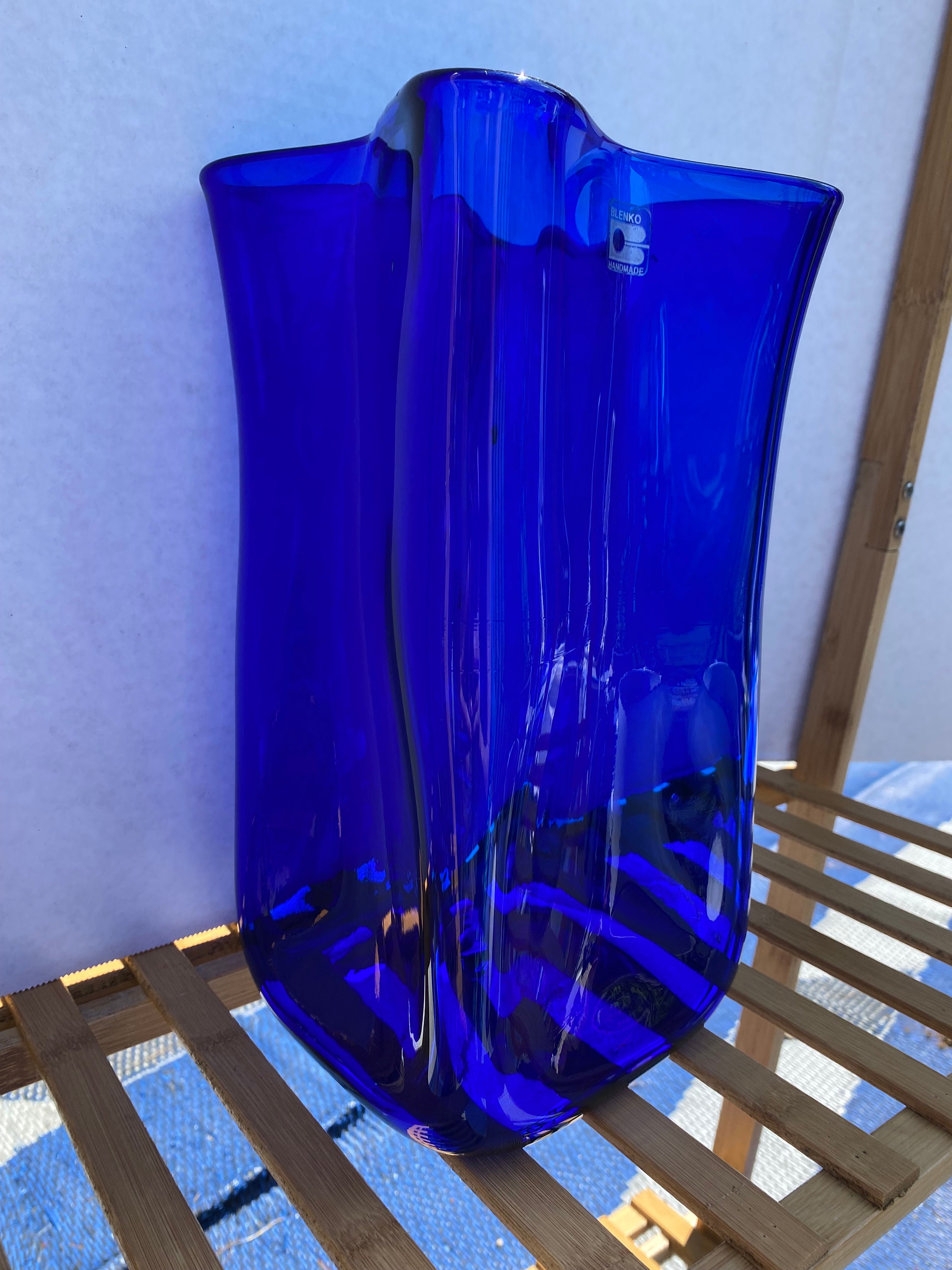 Blenko Cobalt Blue Paperbag Vase Large 12 Inch - Etsy