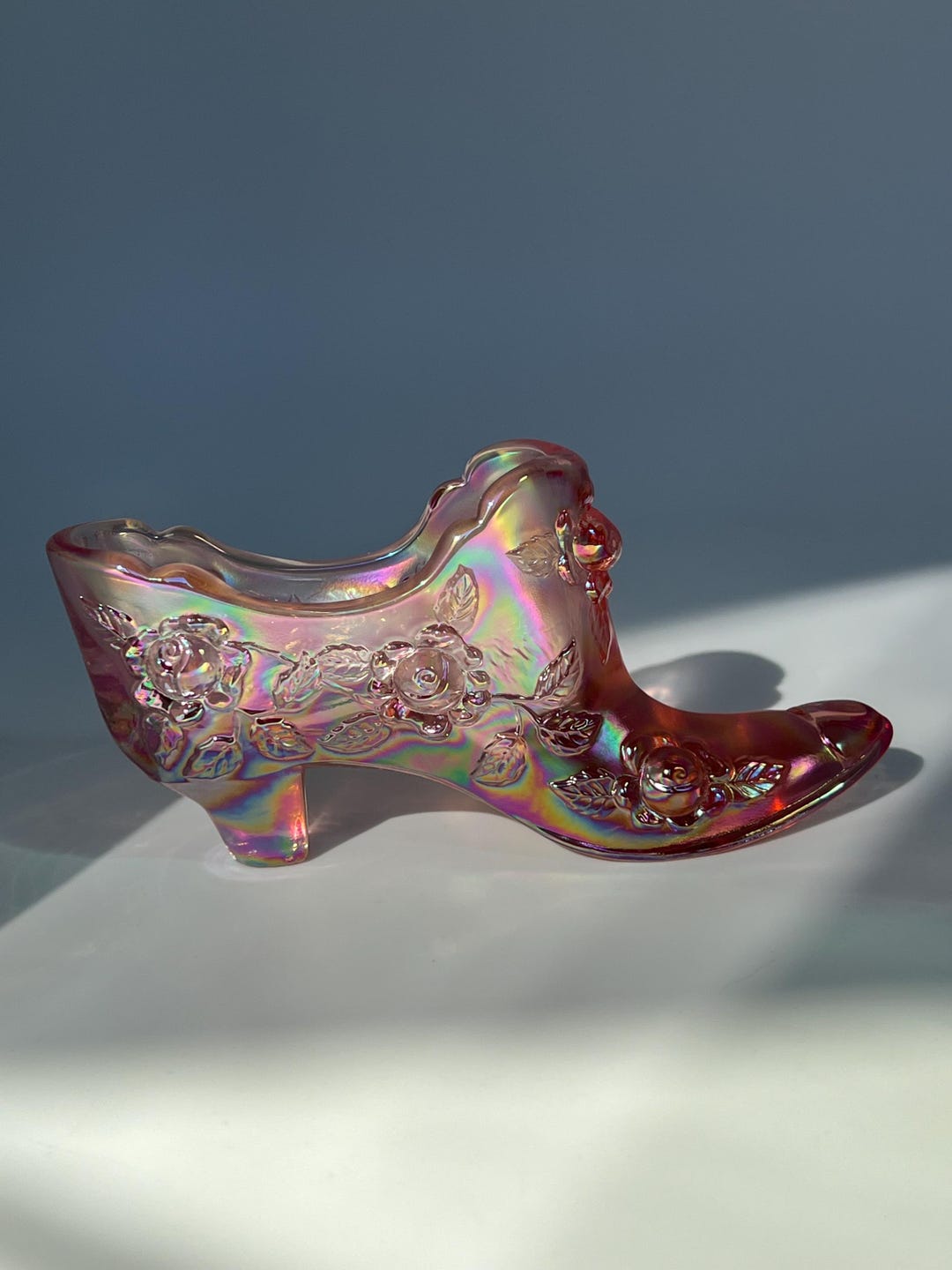 Fenton Glass Carnival Glass Pink Cabbage Rose Slipper, Boot , Shoe - Etsy