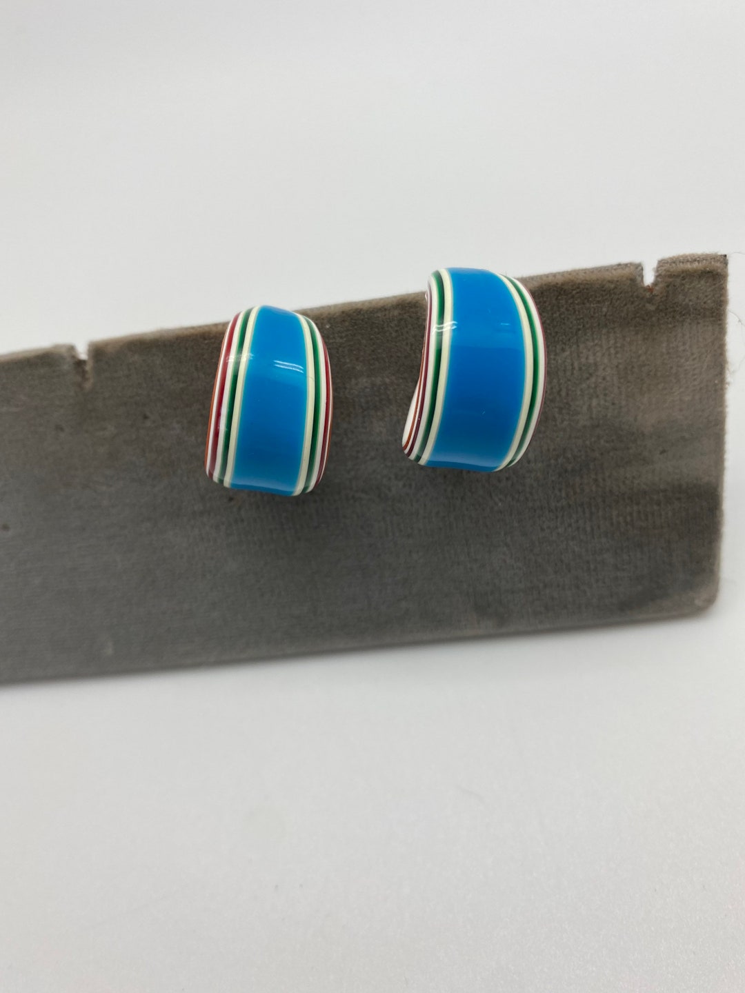 Blue and Rainbow Lucite Hoop Earrings Vintage 1960 Pierced - Etsy