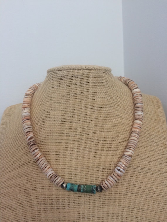 American Indian shell and turquoise heishi necklace - Gem