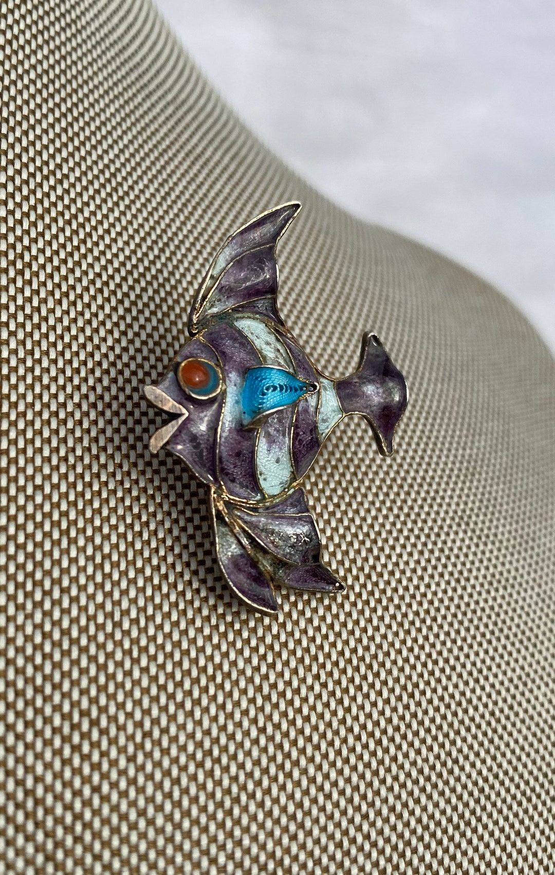 Silver Enameled Angel Fish Pin - Etsy