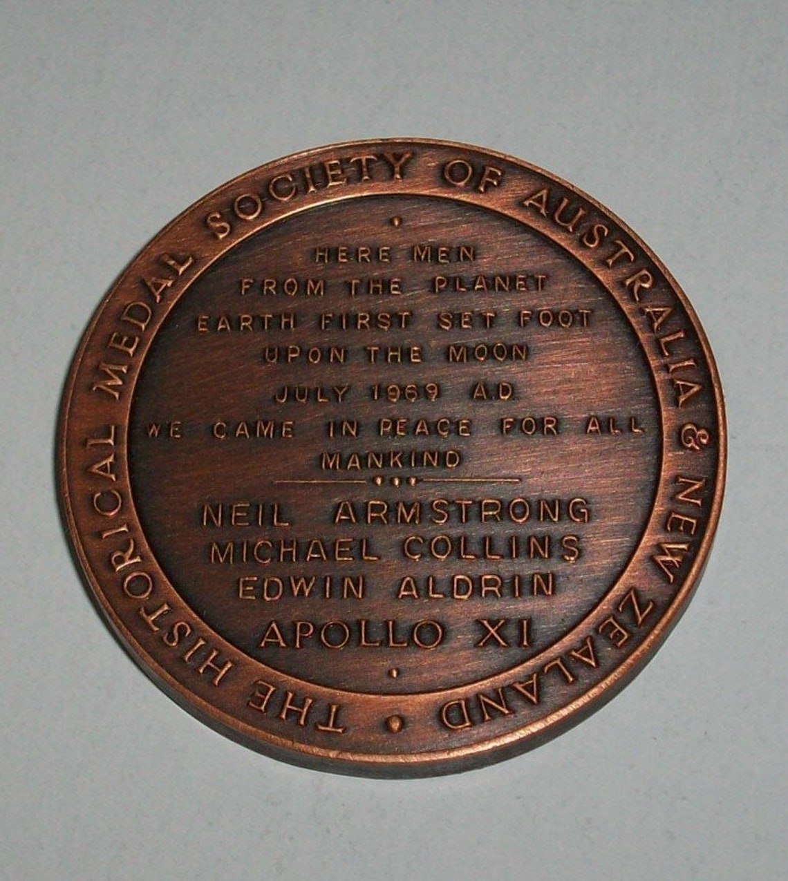 1969 Apollo XI Bronze Medal the Historical Medal Society of Australia ...