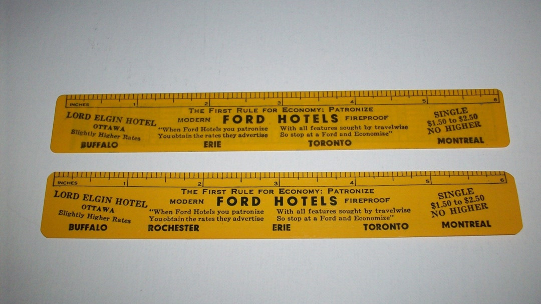 40s Celluloid Advertising Rulers Ford Hotels 1943 & 1945 Calendar ...