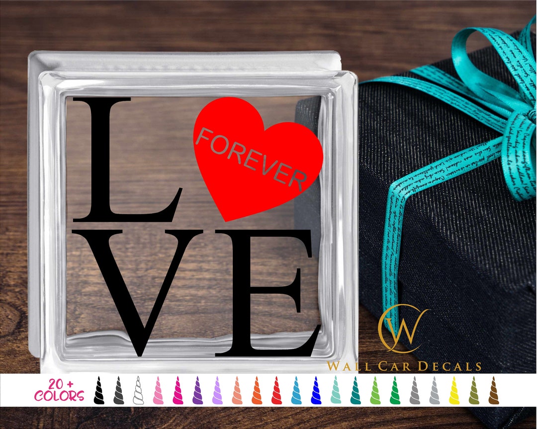 Glass Block Vinyl Decals Wood Shadow Box Decor Sticker 6" 8" DIY Love ...