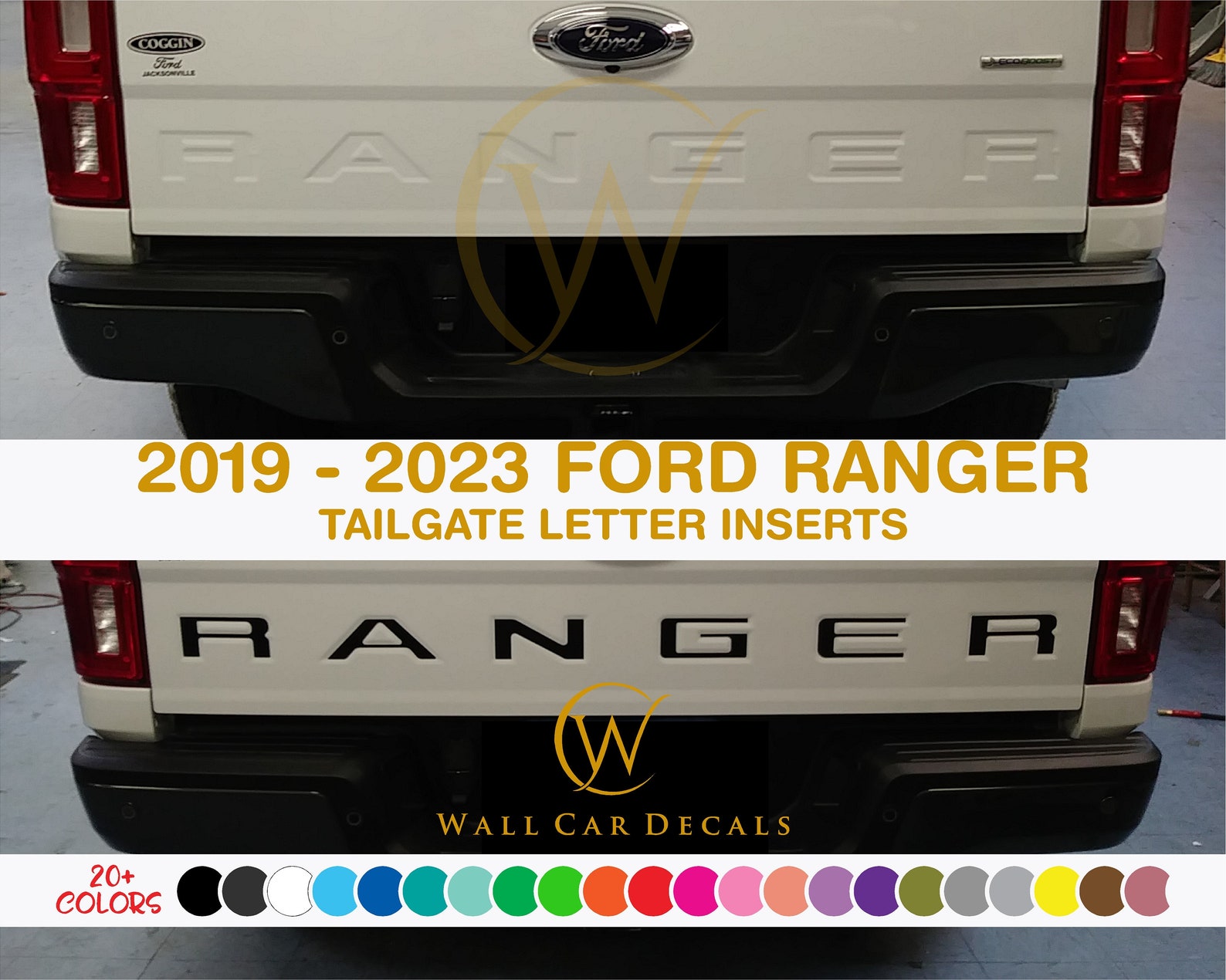 Tailgate Insert Letter Decals for 2019 Ford Ranger Truck Custom Stamped ...