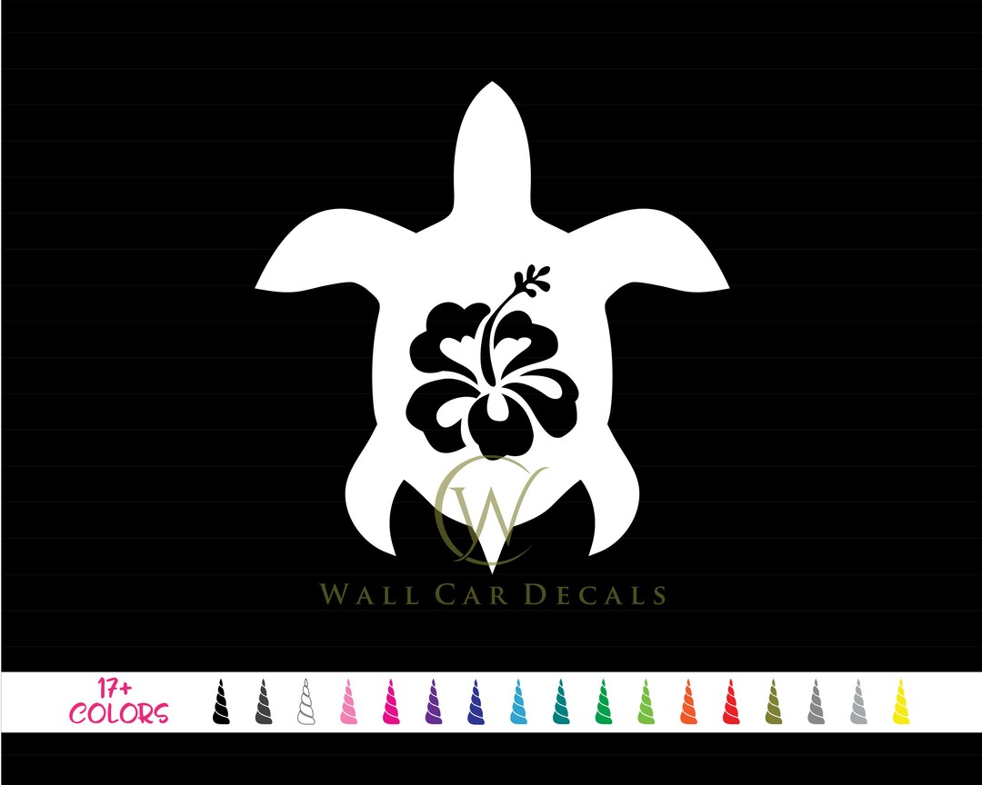 Sea Turtle Hibiscus Flower Vinyl Decal. 19 Colors - Multiple Size ...