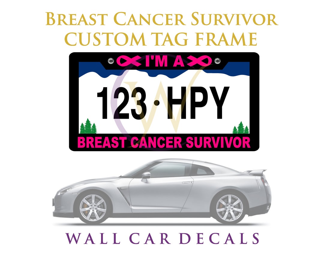Breast Cancer Survivor License Plate Frame, Flat Black White Plastic ...