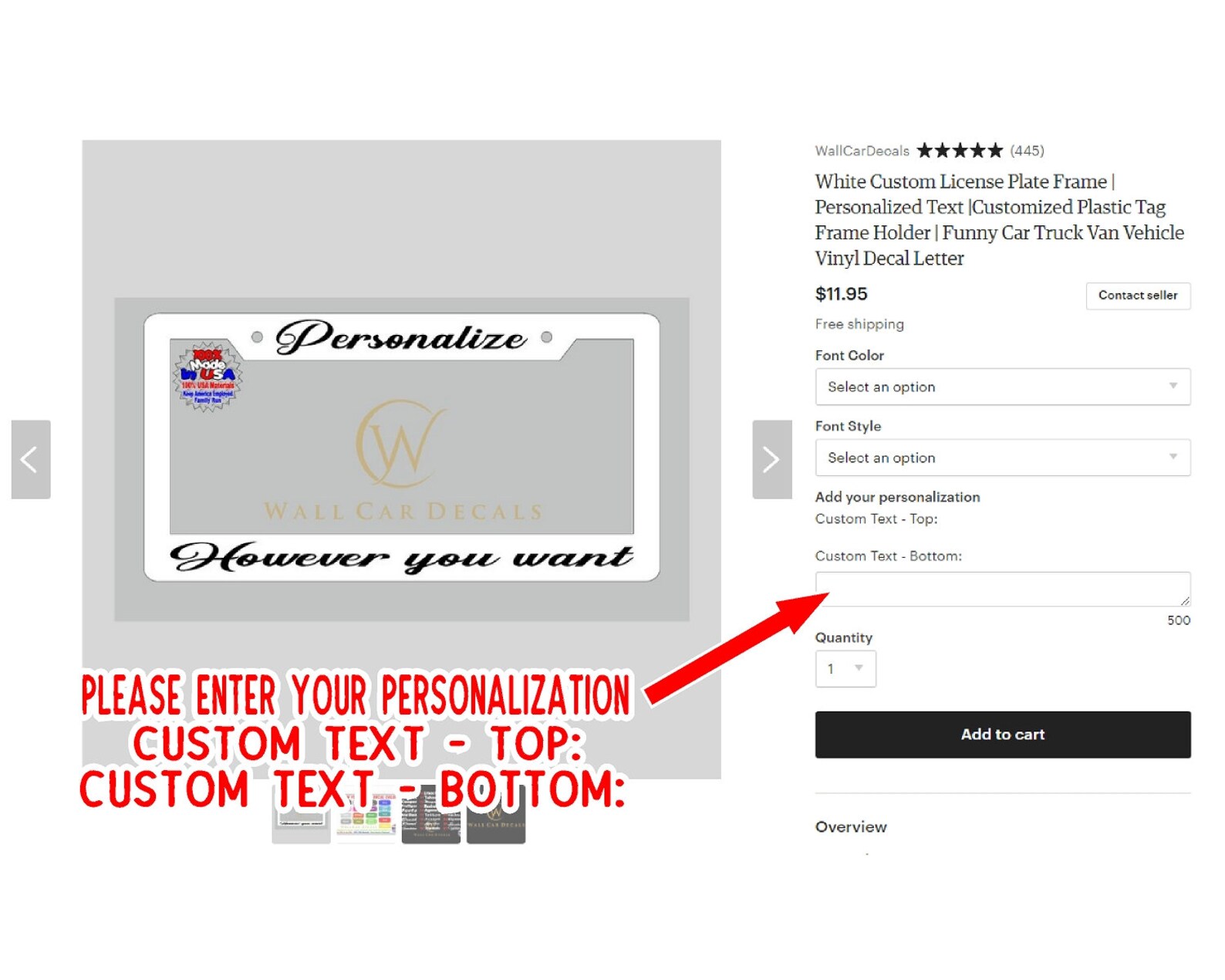 White Custom License Plate Frame Personalized Text | Etsy