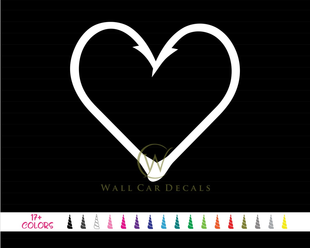 Fish Hook Heart Vinyl Decal. 17 Colors - Multiple Size Choice - Custom ...