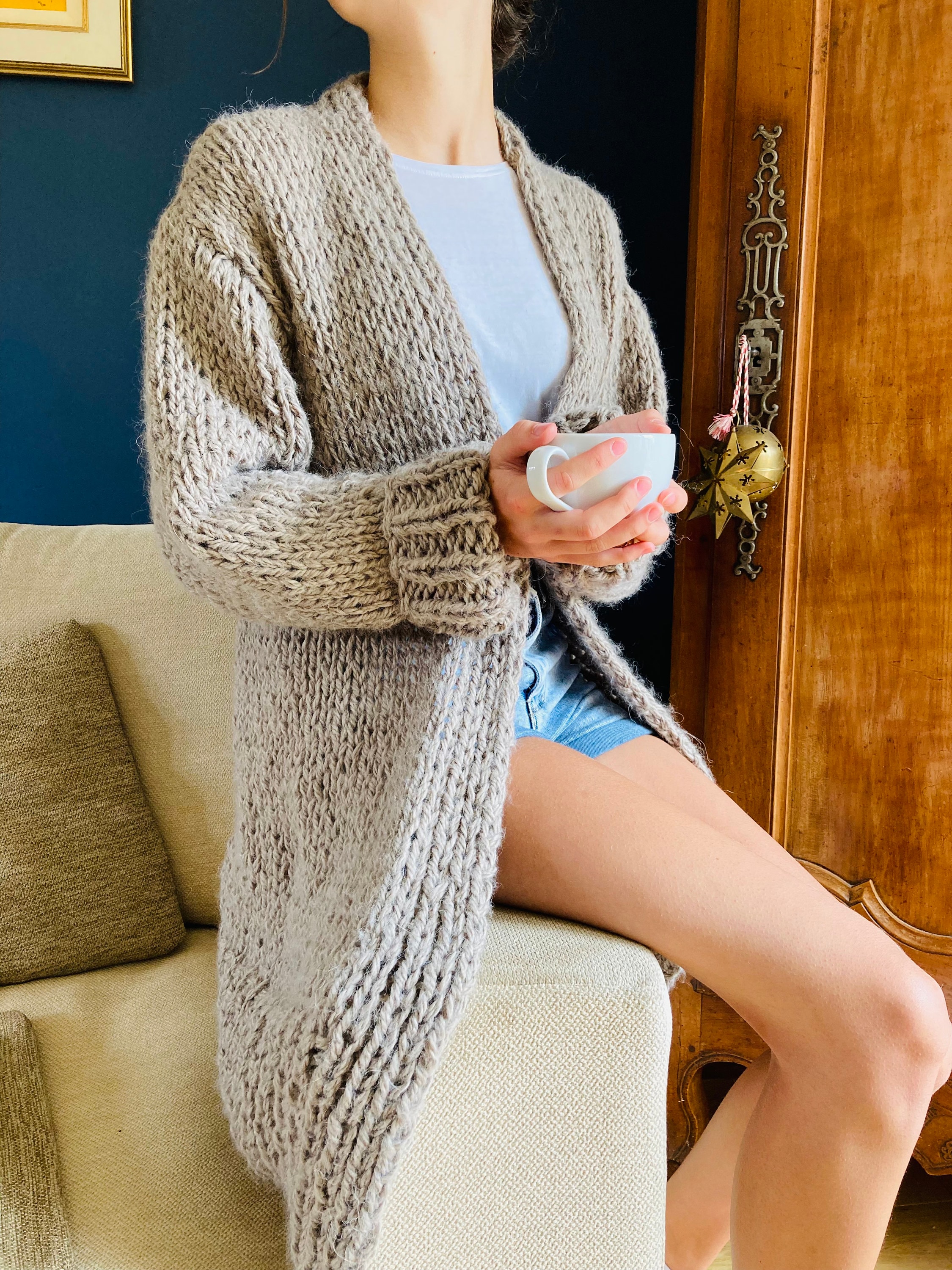Long Chunky Cardi Knitting Pattern Instant Download Big Sizes - Etsy UK