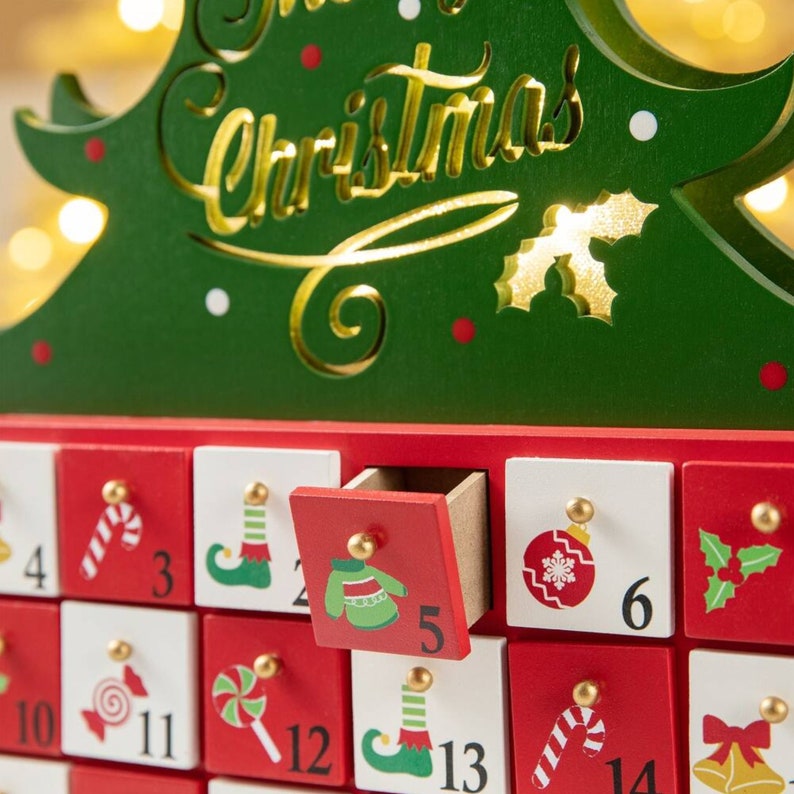 Christmas Tree Countdown Calendar, Christmas Advent Calendar, Wooden ...