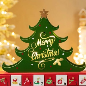 Christmas Tree Countdown Calendar, Christmas Advent Calendar, Wooden ...