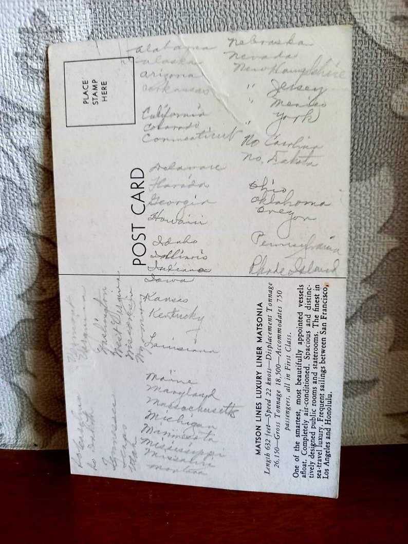 Vintage 40's Lithograph Matson Lines Matsonia Luxury Liner Cruise Ship ...