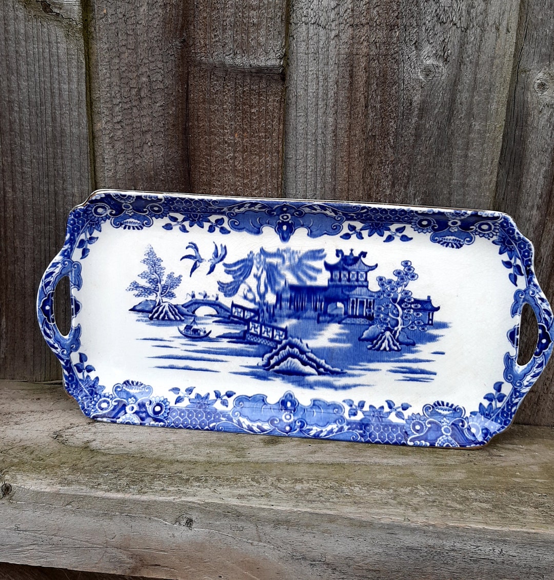 Vintage Burleigh Ware Blue and White Willow Rectangle Ceramic Sandwich ...