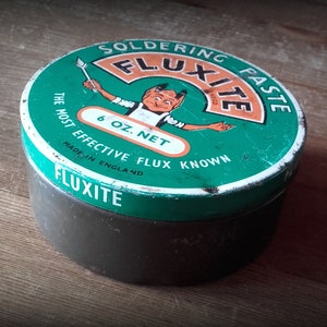 Vintage Rustic Metal Fluxite Soldering Paste Flux Tin Made in England ...