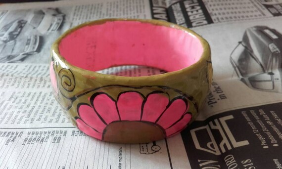Vintage 60's paper floral mache bangle bracelet made in | Etsy